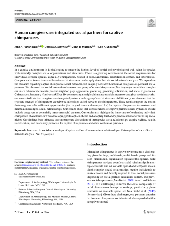 (PDF) Human caregivers are integrated social partners for captive ...