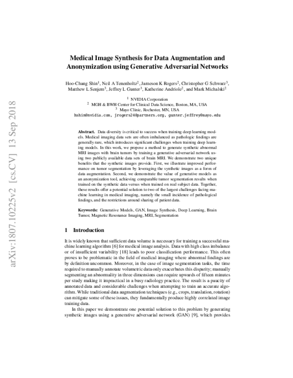 (PDF) Medical Image Synthesis for Data Augmentation and Anonymization Using Generative ...