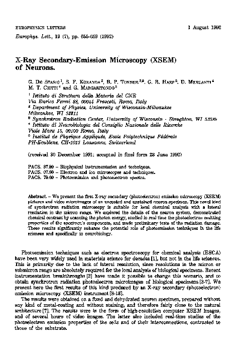 (PDF) X-Ray Secondary-Emission Microscopy (XSEM) of Neurons