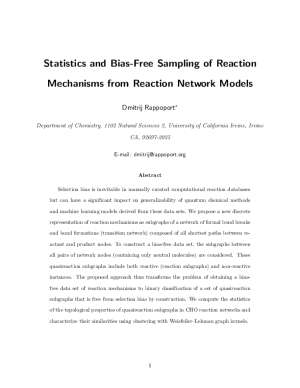 (PDF) Statistics and Bias-Free Sampling of Reaction Mechanisms from Reaction Network Models