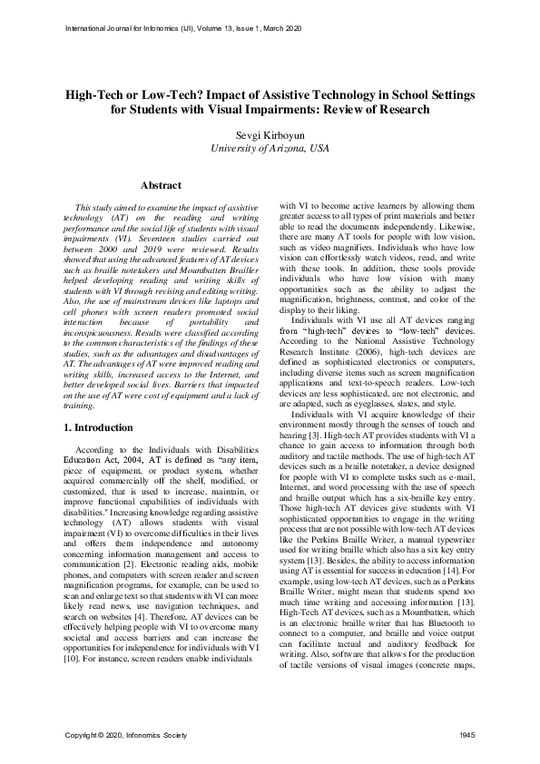 (PDF) High-Tech or Low-Tech? Impact of Assistive Technology in School ...