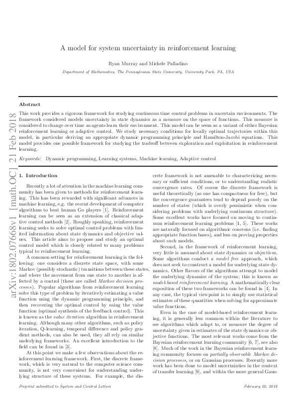 (PDF) A model for system uncertainty in reinforcement learning