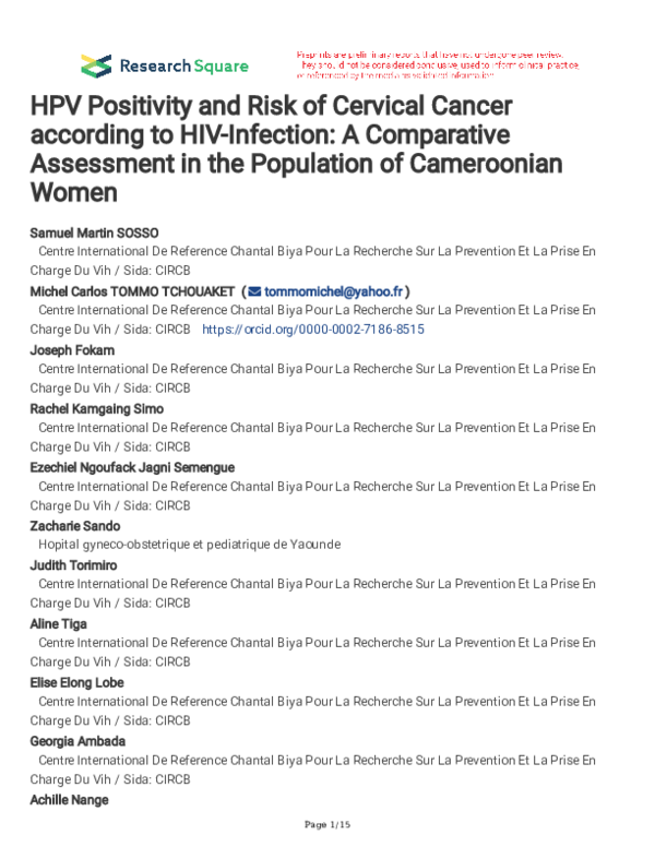 (PDF) HPV Positivity and Risk of Cervical Cancer according to HIV ...