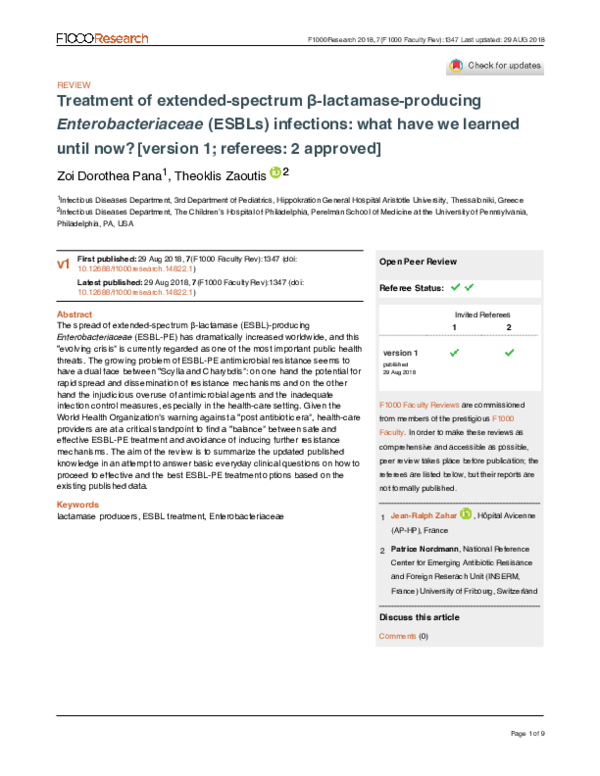 (PDF) Treatment of extended-spectrum β-lactamase-producing ...