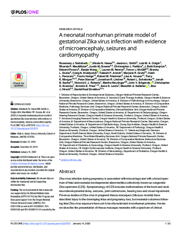 (PDF) A neonatal nonhuman primate model of gestational Zika virus ...