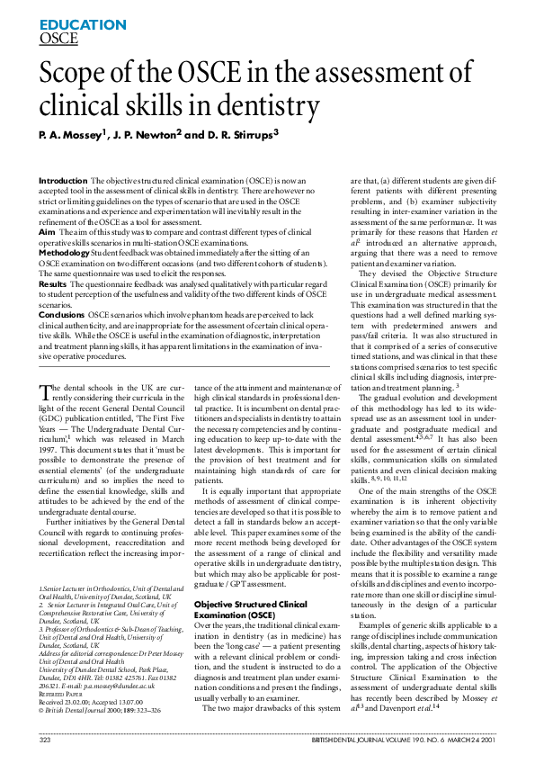 (PDF) Scope of the OSCE in the assessment of clinical skills in dentistry
