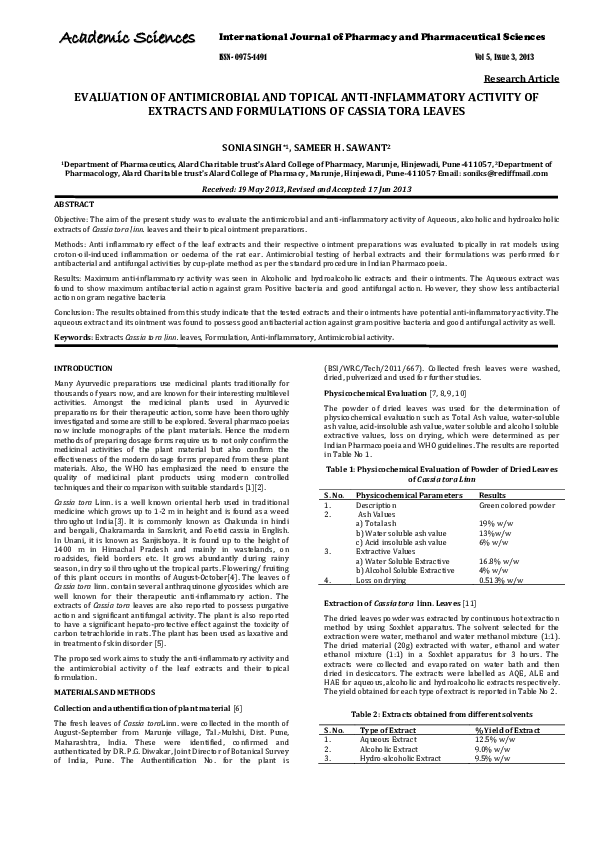 (PDF) EVALUATION OF ANTIMICROBIAL AND TOPICAL ANTI-INFLAMMATORY ...