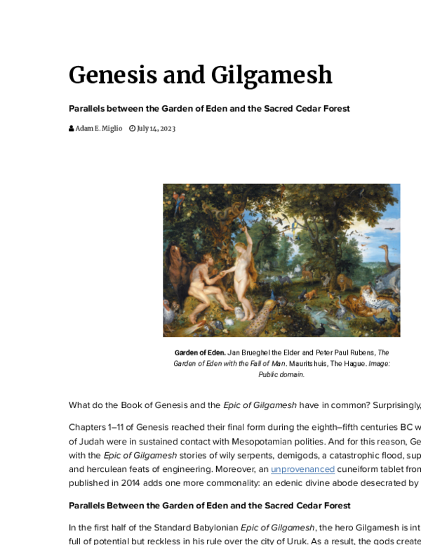 (PDF) Genesis and Gilgamesh: Parallels between the Garden of Eden and ...