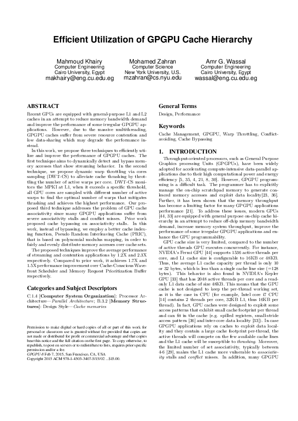 (PDF) Efficient utilization of GPGPU cache hierarchy