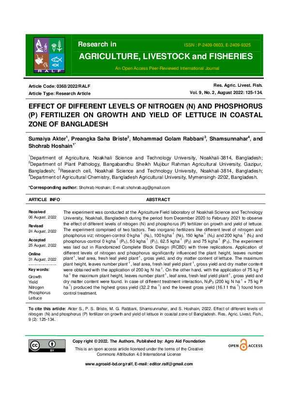 (PDF) Effect of Different Levels of Nitrogen (N) And Phosphorus (P ...