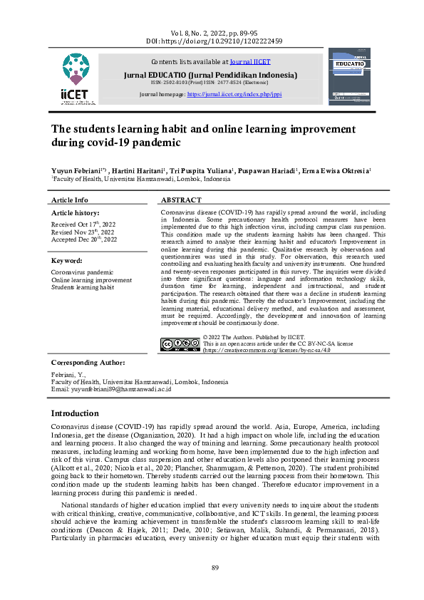 (PDF) The students learning habit and online learning improvement ...
