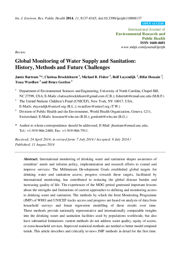 (PDF) Global monitoring of water supply and sanitation: history ...