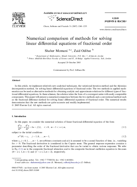Pdf Numerical Comparison Of Methods For Solving Linear Differential