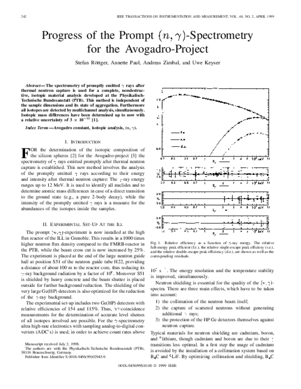 (PDF) Progress of the prompt (n, γ)-spectrometry for the Avogadro-project