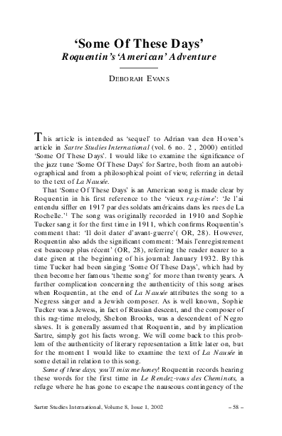 (PDF) Some of These Days': Roquentin's 'American' Adventure