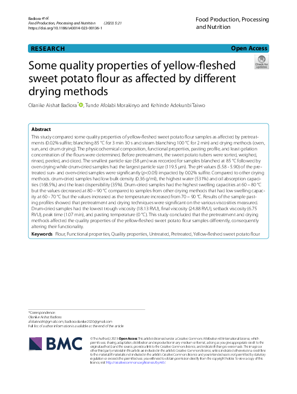 (PDF) Some quality properties of yellow-fleshed sweet potato flour as affected by different ...