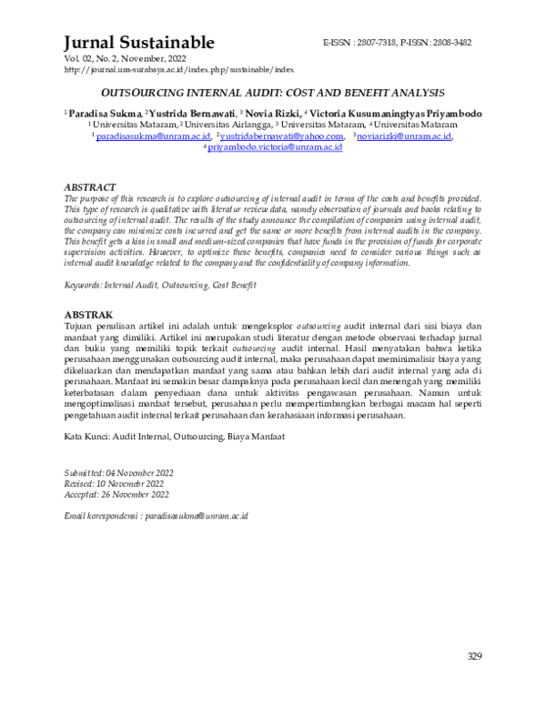 (PDF) Outsourcing Internal Audit : Cost and Benefit Analysis