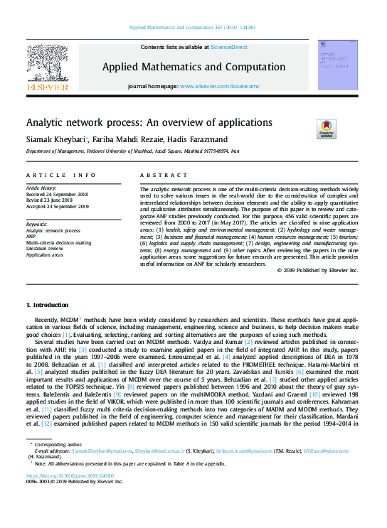 (PDF) Analytic network process - an overview of applications in research and practice