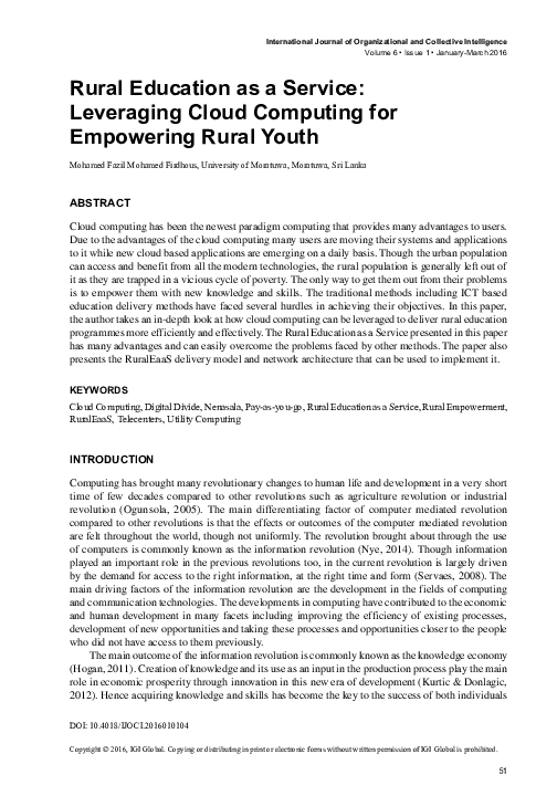 (PDF) Rural Education as a Service: Leveraging Cloud Computing for Empowering Rural Youth