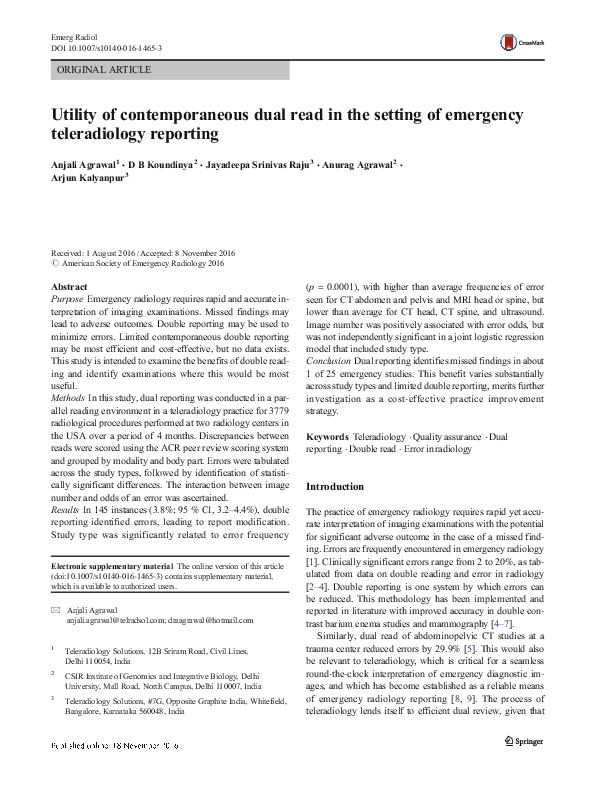 (PDF) Utility of contemporaneous dual read in the setting of emergency ...