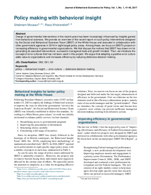 (PDF) Policy making with behavioral insight