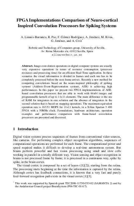 (PDF) FPGA implementations comparison of neuro-cortical inspired convolution processors for ...