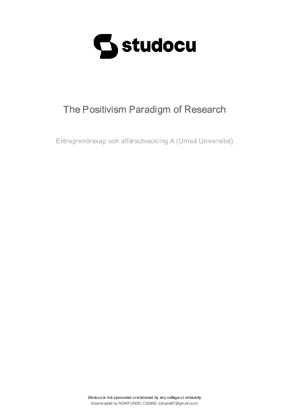 (PDF) The positivism paradigm of research (PDF) The positivism paradigm of research