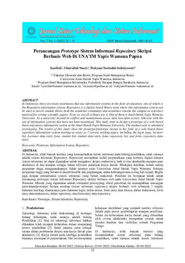 (PDF) Perancangan Prototype Sistem Informasi Repository Skripsi Berbasis Web Di UNA’IM Yapis ...