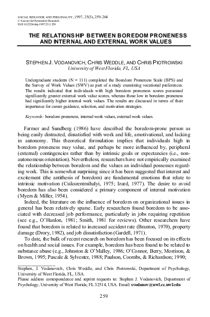 (PDF) The Relationship Between Boredom Proneness and Internal and External Work Values