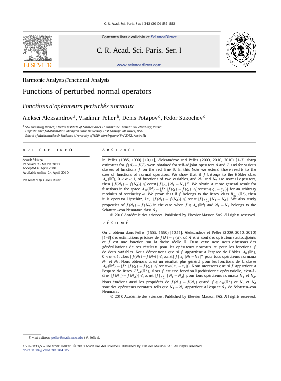 (PDF) Functions of perturbed normal operators
