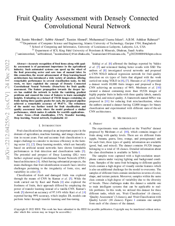 (PDF) Fruit Quality Assessment with Densely Connected Convolutional Neural Network