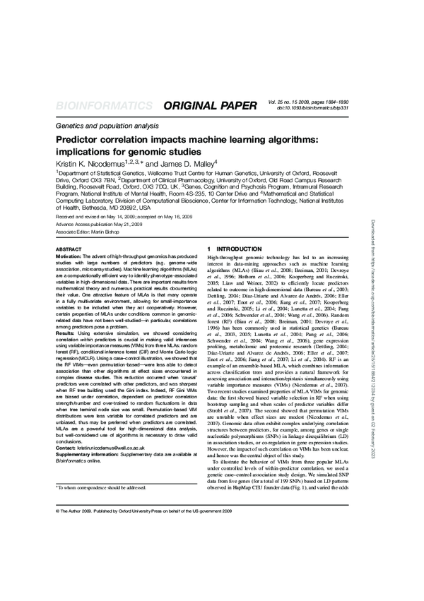 Pdf Predictor Correlation Impacts Machine Learning Algorithms 7082