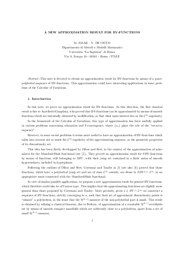 (PDF) A new approximation result for BV-functions