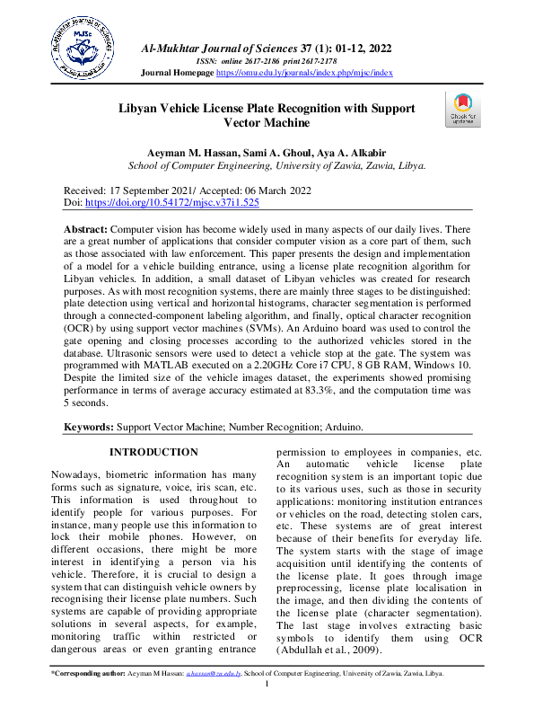 (PDF) Libyan Vehicle License Plate Recognition with Support Vector ...
