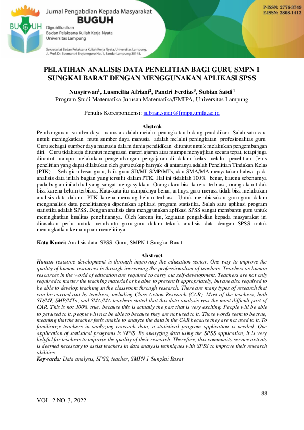 (PDF) Pelatihan Analisis Data Penelitian Bagi Guru SMPN 1 Sungkai Barat Dengan Menggunakan ...