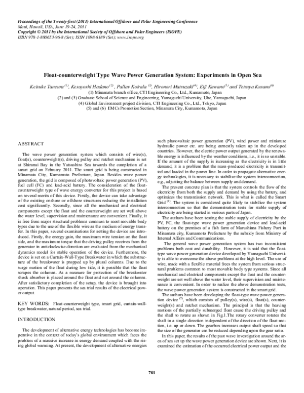 (PDF) Float-counterweight Type Wave Power Generation System ...