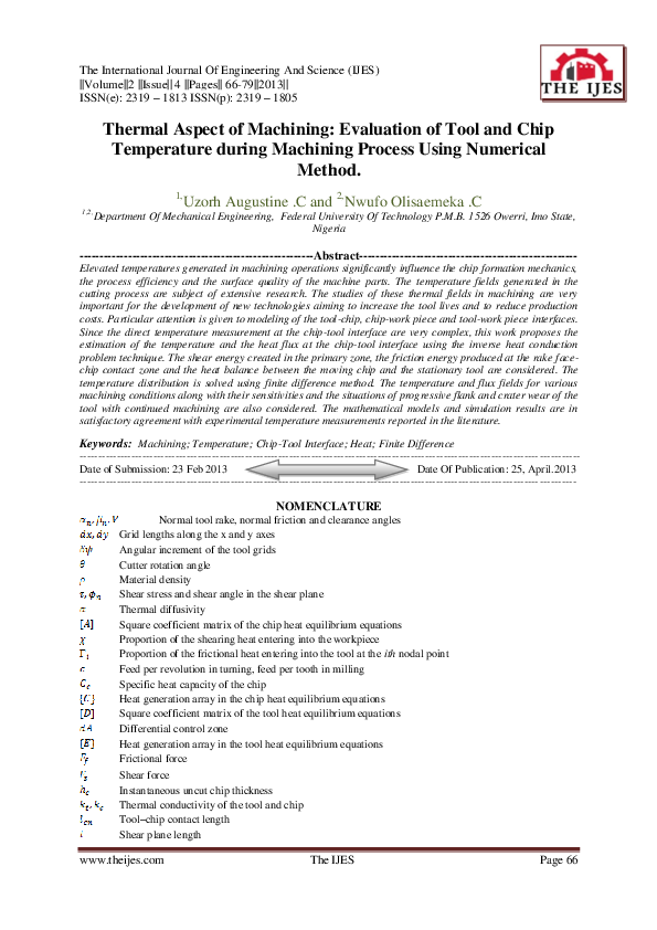 (PDF) Thermal Aspect of Machining: Evaluation of Tool and Chip Temperature during Machining ...