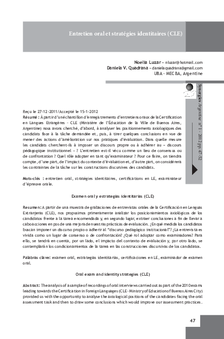 (PDF) Entretien oral et stratégies identitaires (CLE)