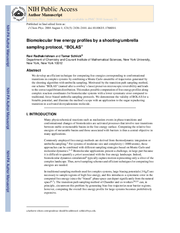 (PDF) Biomolecular free energy profiles by a shooting/umbrella sampling ...