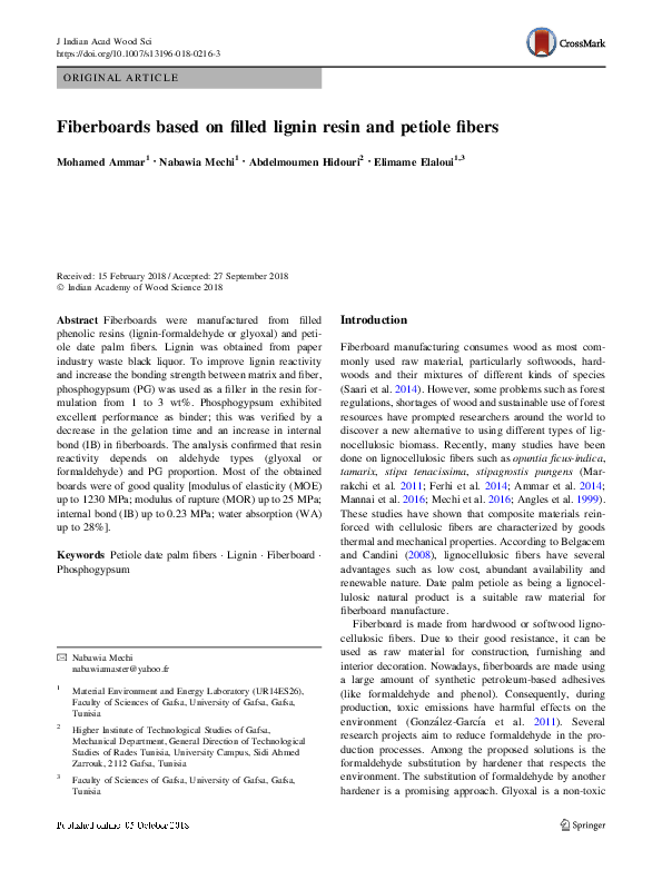 (PDF) Fiberboards based on filled lignin resin and petiole fibers