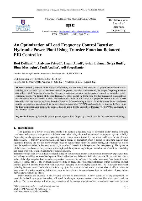 (PDF) An Optimization of Load Frequency Control Based on Hydraulic Power Plant Using Transfer ...