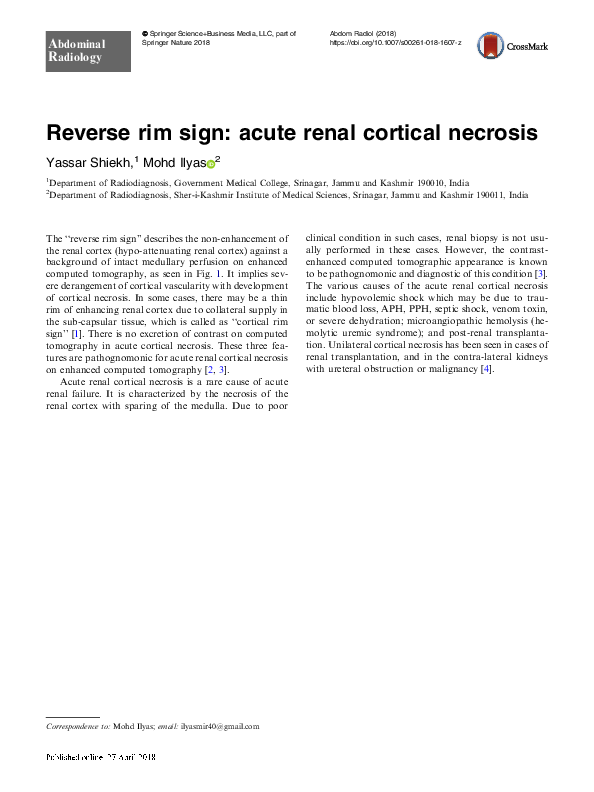 (PDF) Reverse rim sign: acute renal cortical necrosis | Yassar Shiekh ...