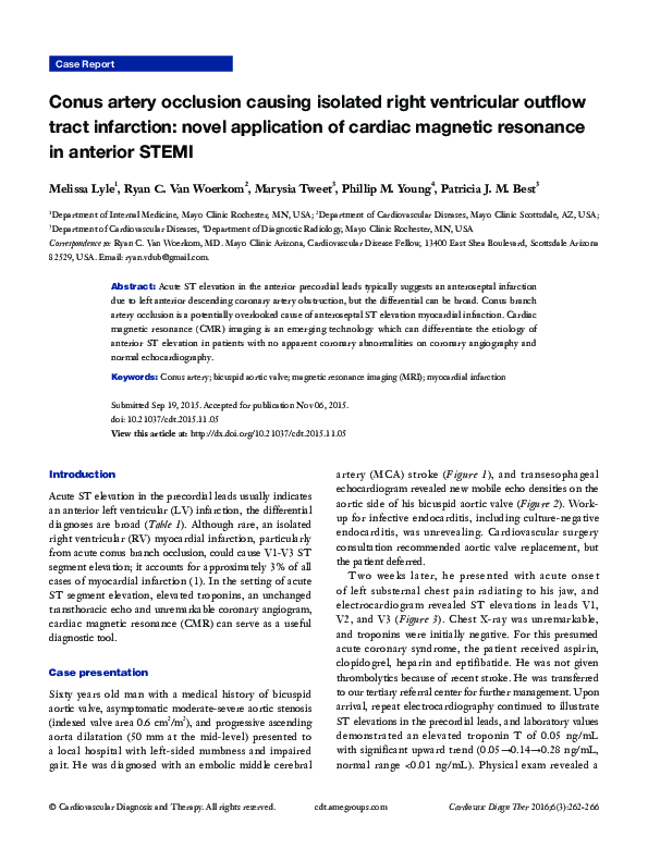 (PDF) Conus artery occlusion causing isolated right ventricular outflow ...