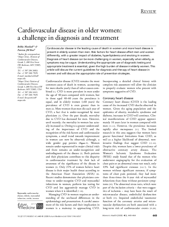 (PDF) Cardiovascular Disease in Older Women: A Challenge in Diagnosis ...
