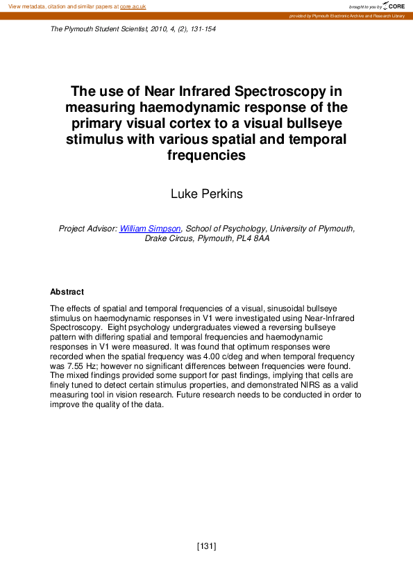 (PDF) The use of Near Infrared Spectroscopy in measuring haemodynamic response of the primary ...