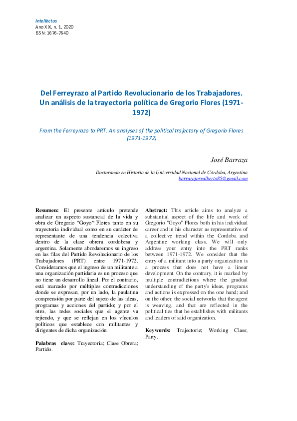 (PDF) Del Ferreyrazo al Partido Revolucionario de los Trabajadores. Un ...