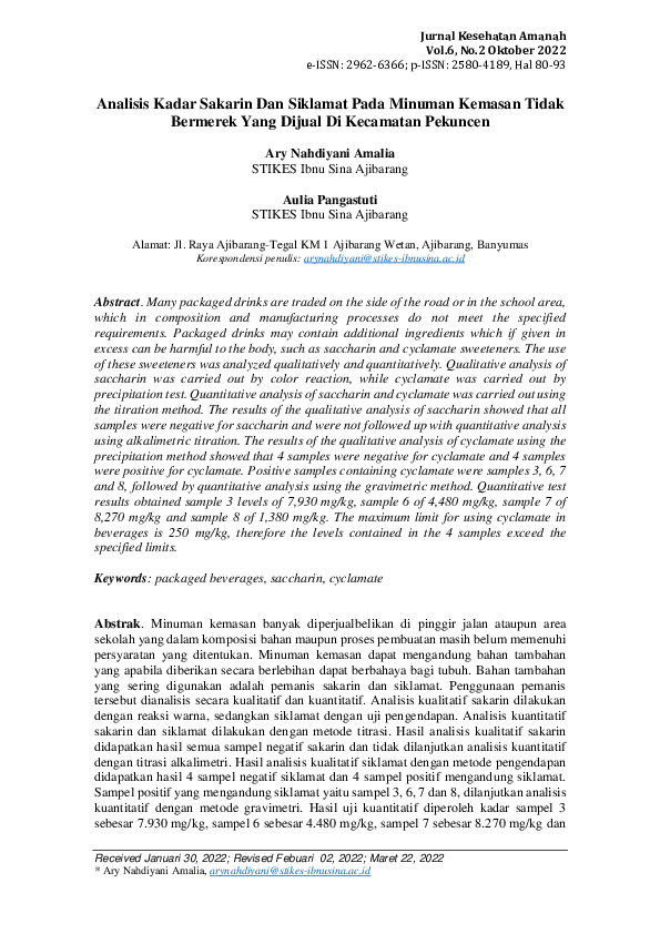 (PDF) Analisis Kadar Sakarin Dan Siklamat Pada Minuman Kemasan Tidak ...