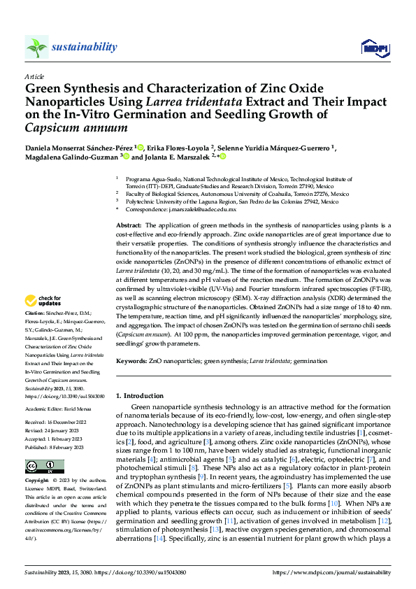 (PDF) Green Synthesis and Characterization of Zinc Oxide Nanoparticles Using Larrea tridentata ...