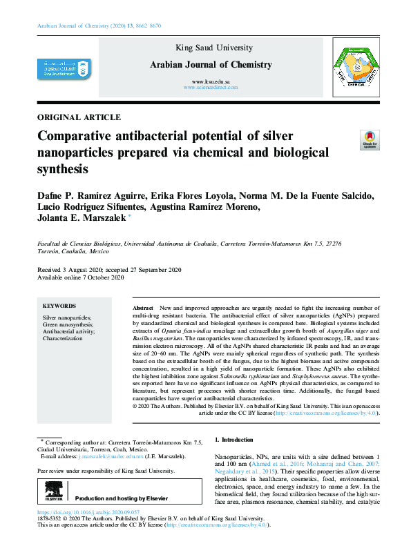(PDF) Comparative antibacterial potential of silver nanoparticles prepared via chemical and ...