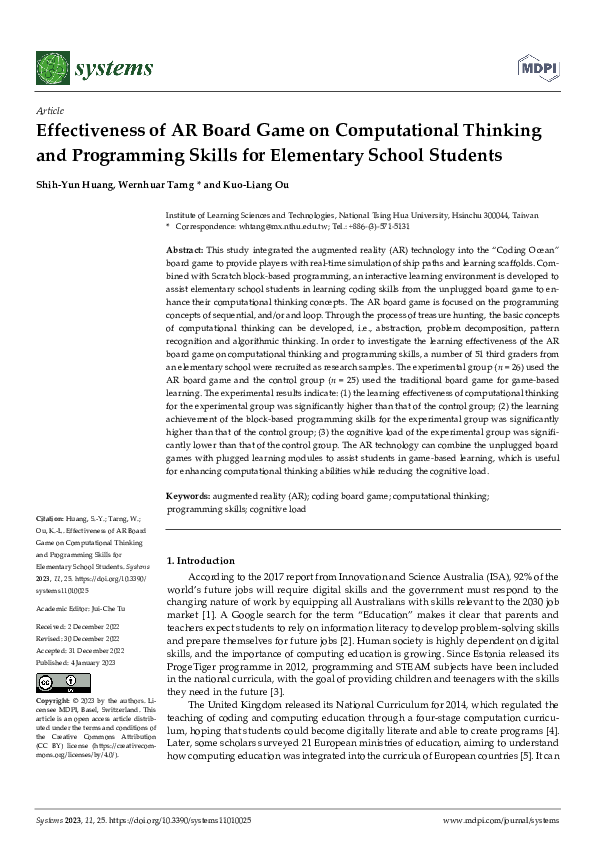 (PDF) Effectiveness of AR Board Game on Computational Thinking and ...